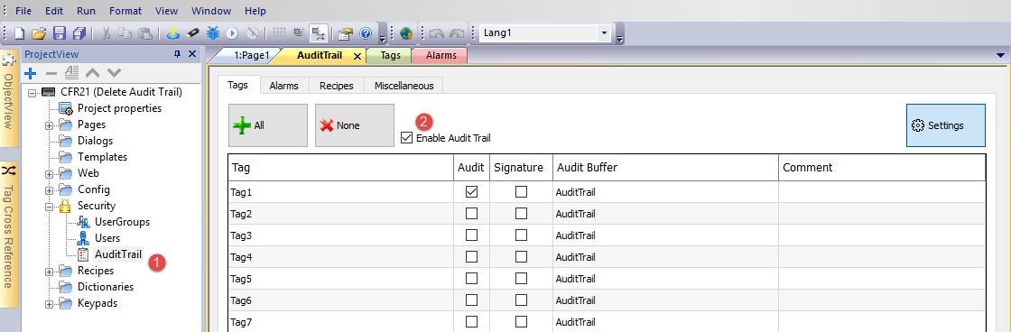Enable/disable audit trail