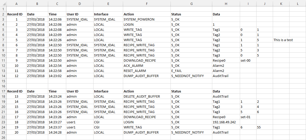 Exporting audit trail as .csv files