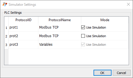 Simulator settings